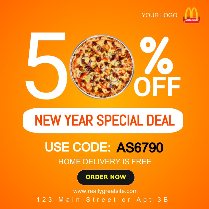 New year pizza deal Instagram post. Template | PosterMyWall