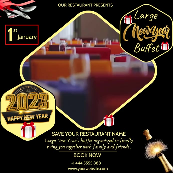 ใบปลิวกิจกรรมร้านอาหารปีใหม่ เทมเพลต | PosterMyWall