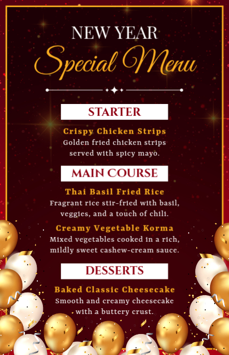 New Year Special Menu Template | PosterMyWall