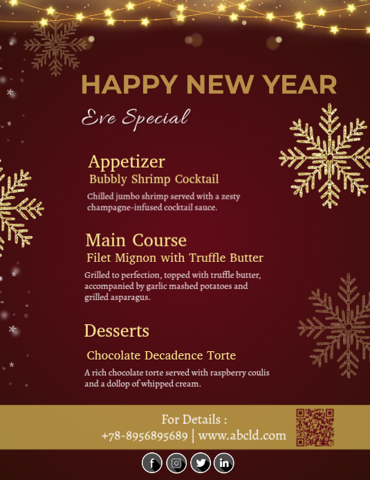 Plantilla de New Year Special Party Menu Card Flyer (us Letter ...