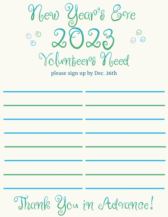 New Year Volunteer Sign-Up-Sheet Template | PosterMyWall
