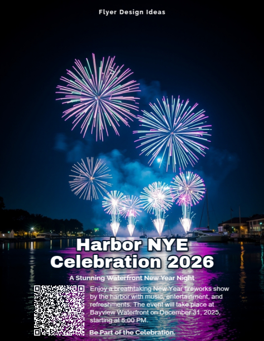 New Year Waterfront Fireworks Flyer Template | Premium Harbor ...
