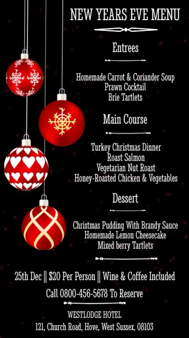 Copy of New Years Eve Menu Digital Template | PosterMyWall