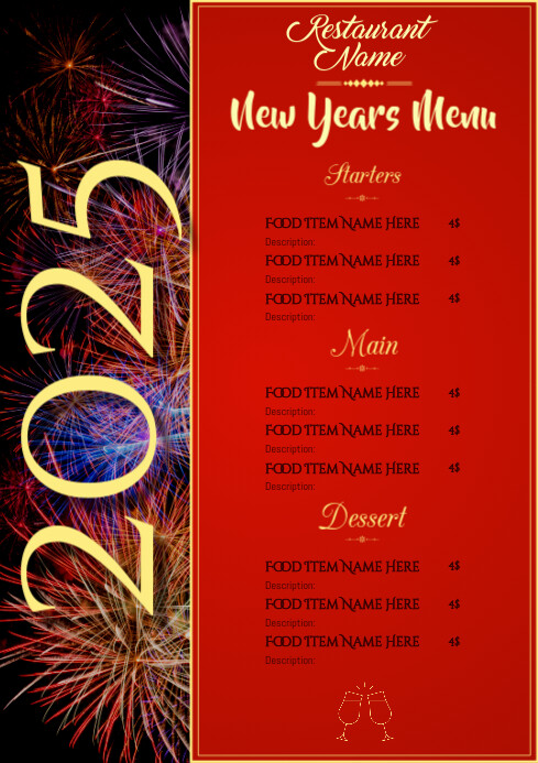 New Years Menu Card Template Modelo | PosterMyWall