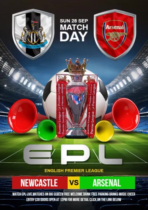 Newcastle United vs Arsenal Template | PosterMyWall