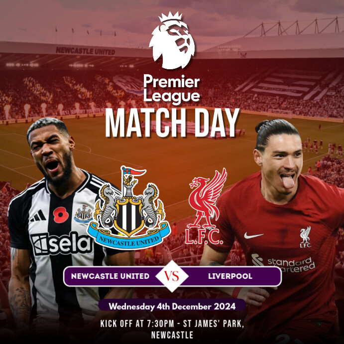 Newcastle united vs liverpool premier league Template | PosterMyWall