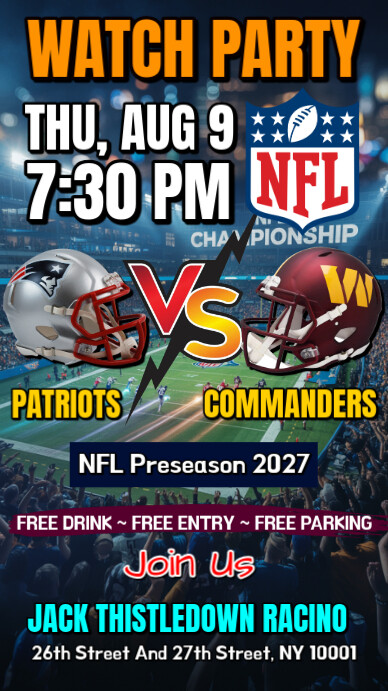 NFL 2025: Patriots Vs Commanders Watch Party Instagram Template ...