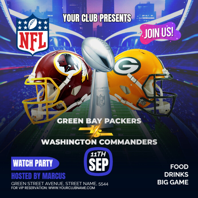 Copy of NFL 2025 Commanders vs Packers Watch Party Instagram Post ...