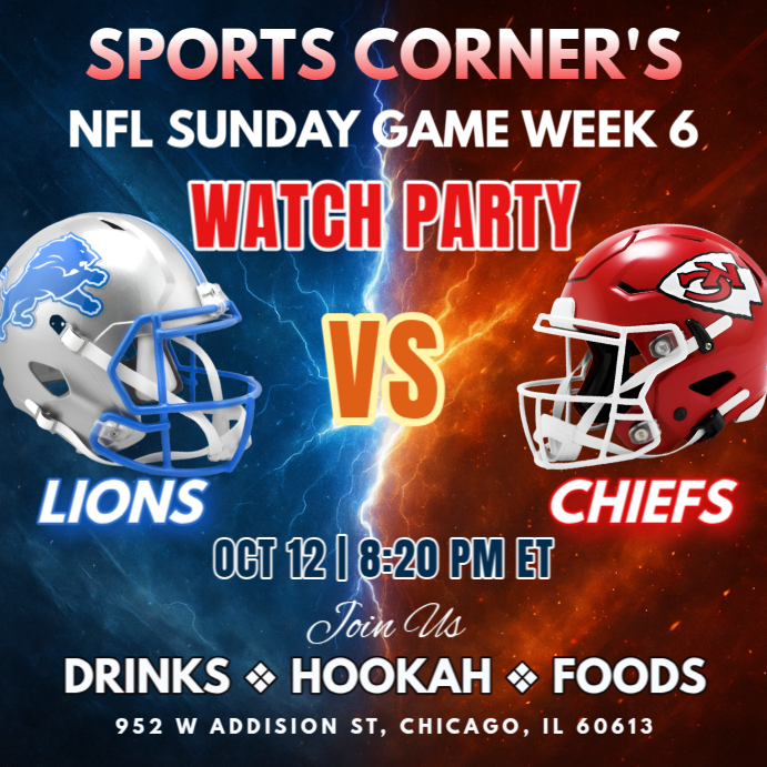 NFL 2025 Week 6: Lions vs Chiefs Instagram Post Template | PosterMyWall