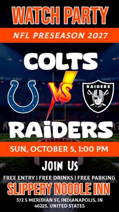 NFL 2025: Colts vs Raiders Watch Party Instagram Reels Template ...