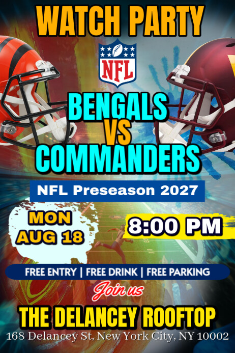 NFL 2025: Commanders Vs Bengals Preseason Watch Party Poster Template ...