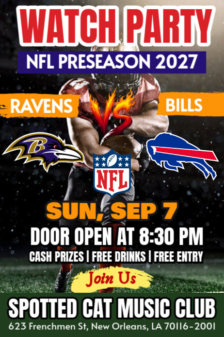 NFL 2025: Ravens Vs Bills Preseason Watch Party Poster Template ...