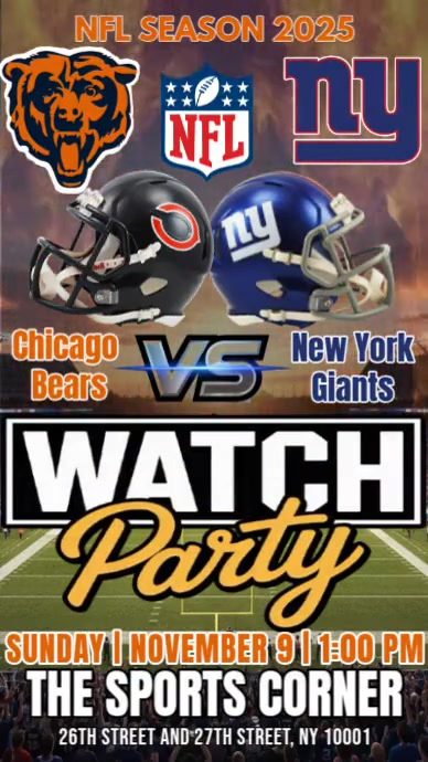 Copy of NFL 2025: Watch Party Bears vs Giants Instagram Template ...