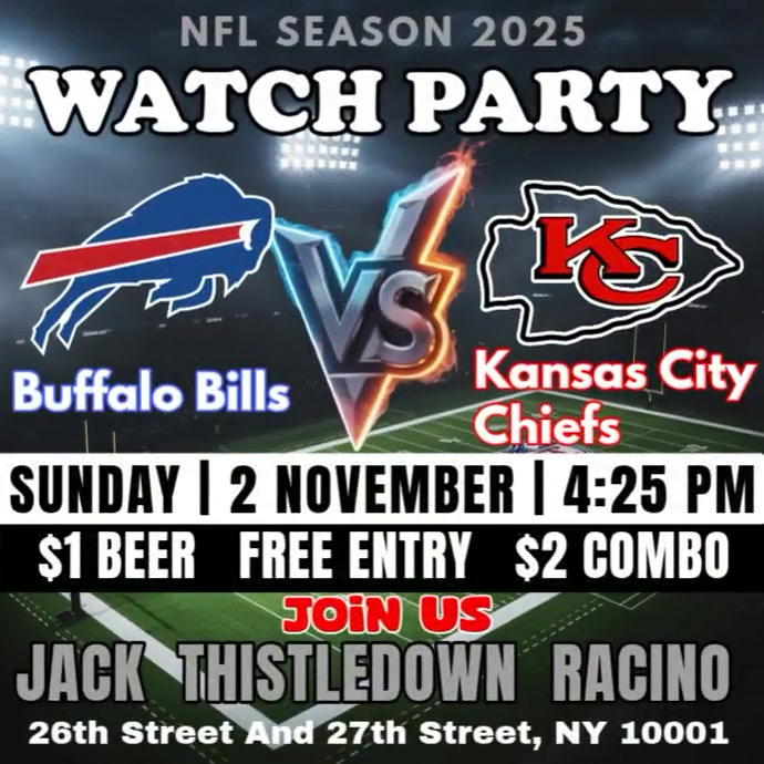 NFL 2025: Watch Party Bills vs Chiefs Instagram Template | PosterMyWall