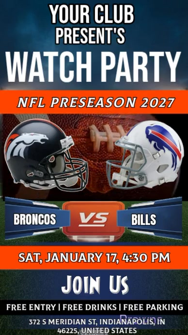 NFL 2026 Watch Party Broncos vs Bills Instagram Templeet Template ...