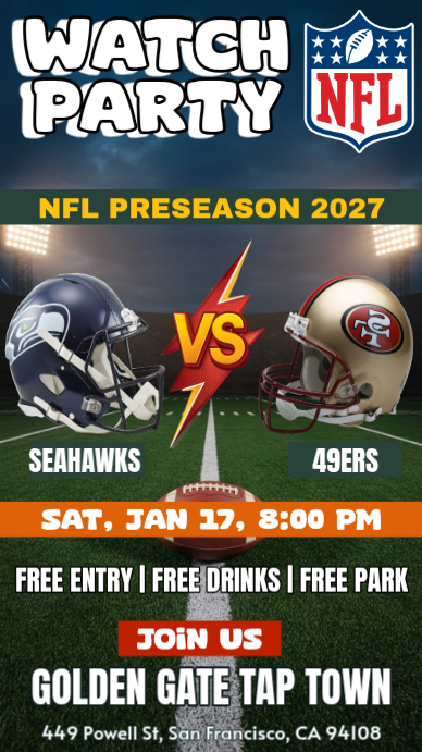 NFL 2026 Watch Party seahawks vs 49ers Instagram Templet Template ...