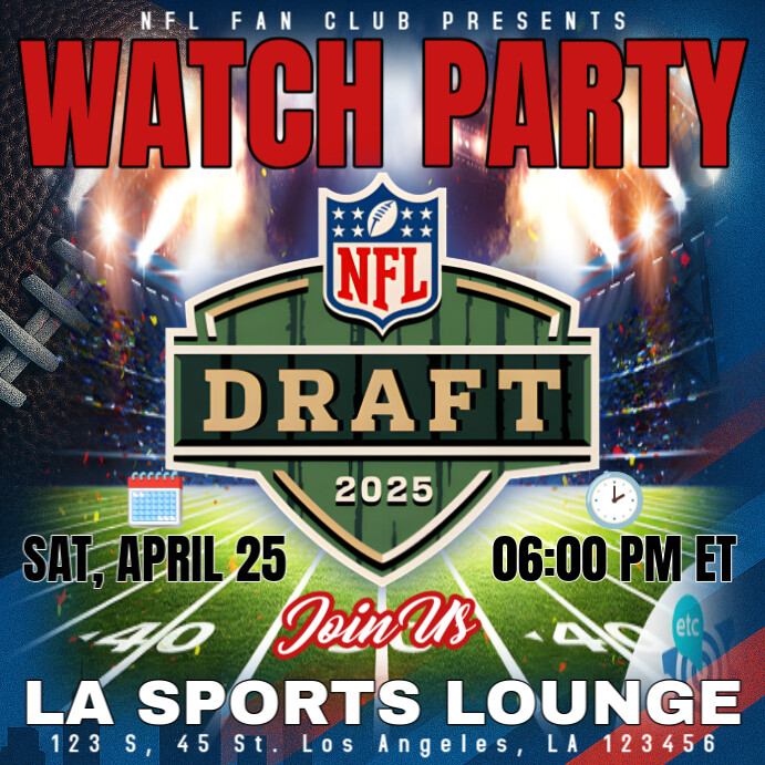 NFL Draft 2025 Watch Party Instagram Post Template | PosterMyWall