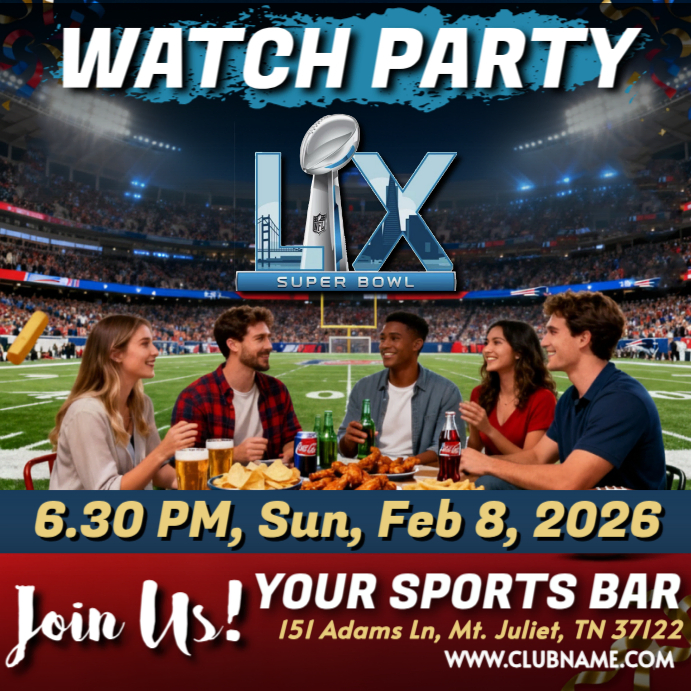 NFL Final Watch Party 2026 Super Bowl LX Template | PosterMyWall