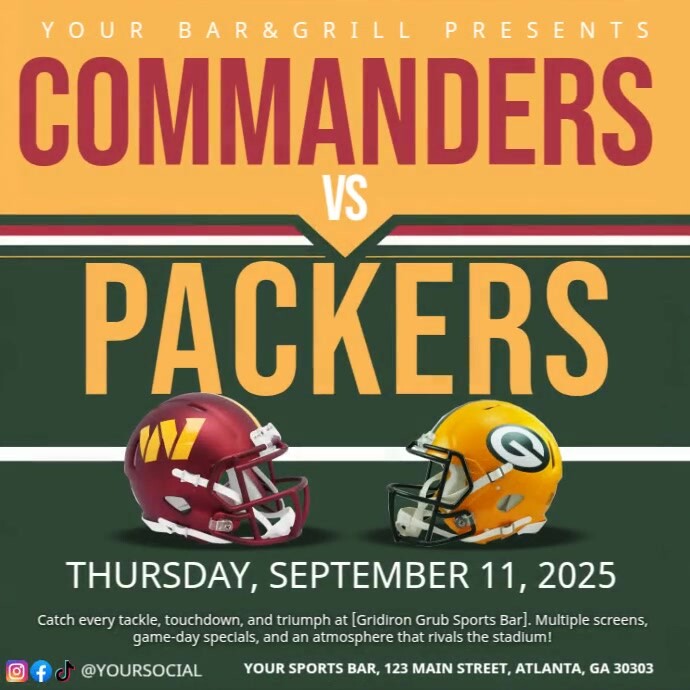 Copy of Nfl Football Sports Bar Social Media Post.commanders vs packers ...