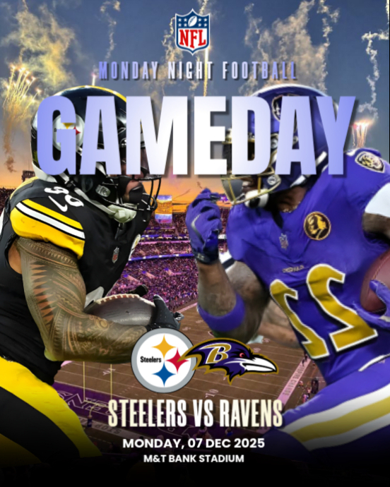 NFL GAMEDAY WEEK 14: RAVENS VS STEELERS Template | PosterMyWall