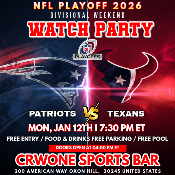 Nfl Playoff 2026:new England Patriots Vs Houston Texans Watch Party ...
