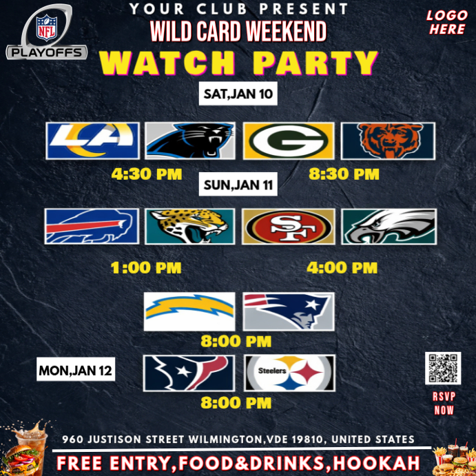 Nfl Playoff Weekend Schedule Wild Card Watch Party Instagram Post ...