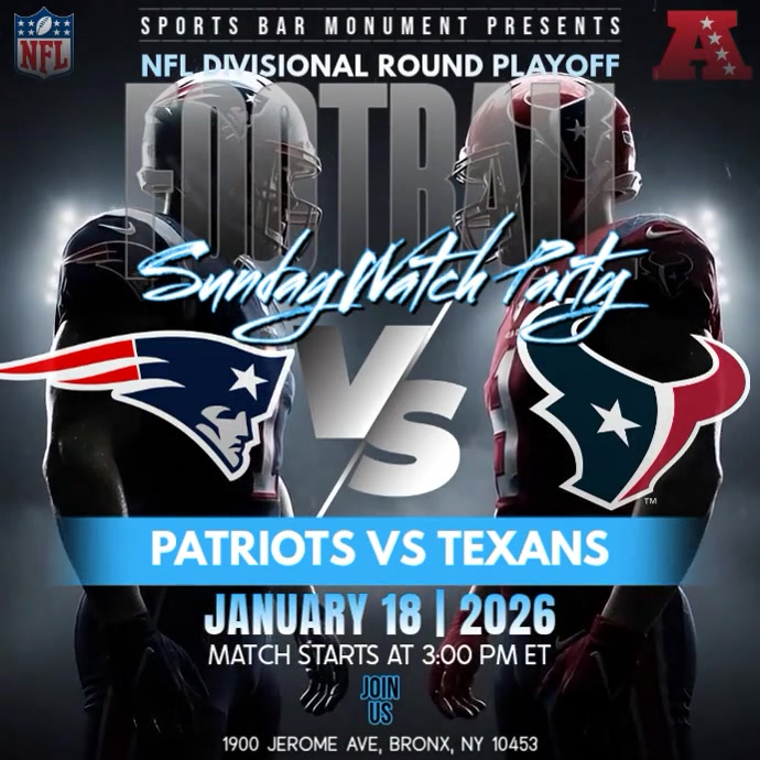 NFL Playoffs 2026: New England Patriots vs Houston Texans Watch Party ...