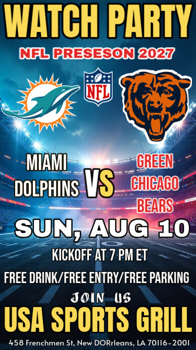 Nfl Pre-season 2025: Miami Dolphins Vs Green Chicago Bears Watch Party ...