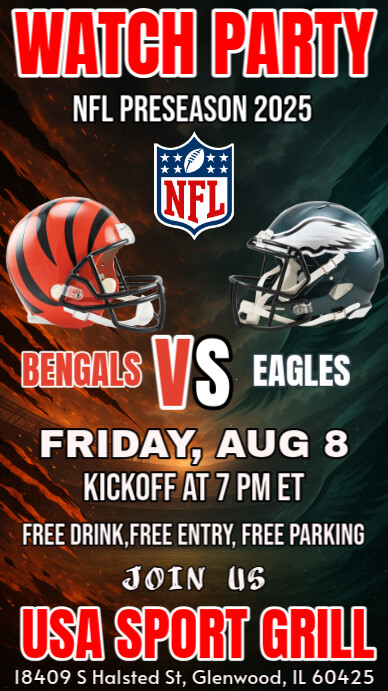 Copy of Nfl Preseason 2025: Bengals Vs Eagles Watch Party Instagram ...