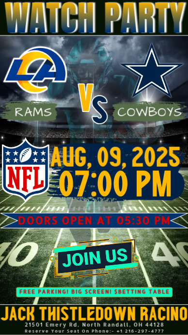 Nfl Preseason 2025 Rams Vs Cowboys Watch Party Templet Instagram Story ...
