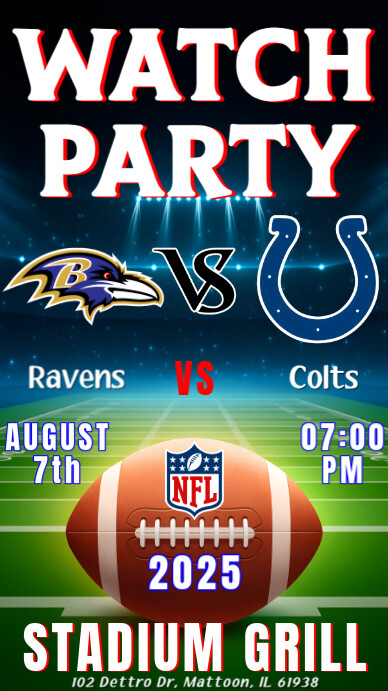 Plantilla de Nfl Preseason Ravens Vs Colts Watch Party Templet ...