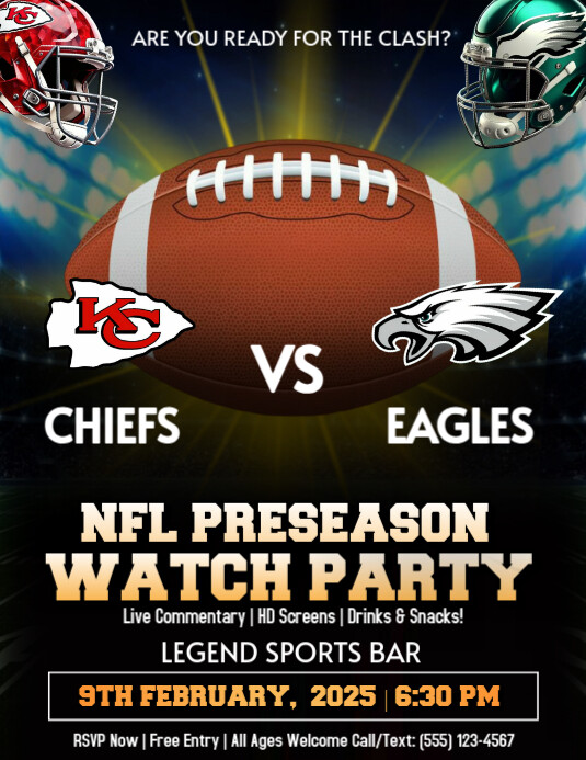 Copy of Nfl preseason watch party invitation template design card ...
