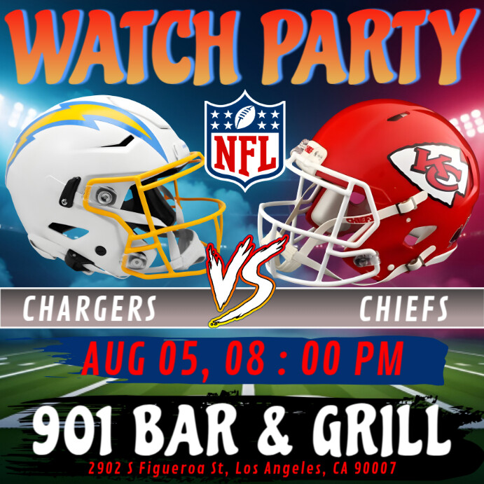 Nfl Regular Season 2025 Chargers Vs Chiefs Watch Party Templet ...