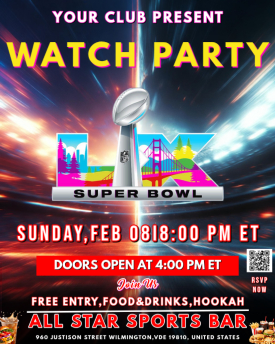 NFL Super Bowl Lx 2026 Watch Party Instagram Portrait Template ...