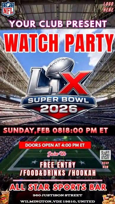 Nfl Super Bowl Lx 2026 Watch Party Templates Instagram Reel | PosterMyWall
