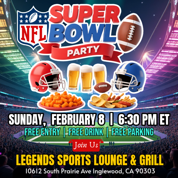 NFL Super Bowl Party 2026 Watch Party Instagram Story Template | PosterMyWall