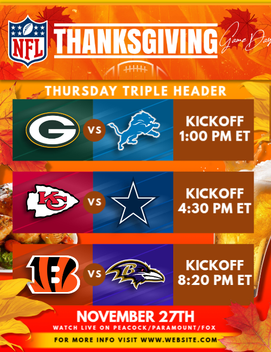 NFL Thanksgiving Day Football Flyer Template | PosterMyWall