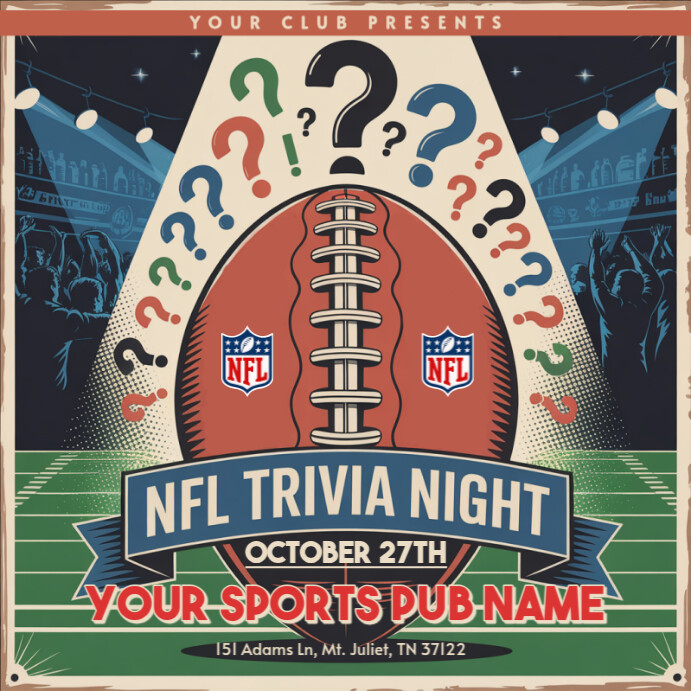 Plantilla de NFL Trivia Night Instagram Post Template | Football Sports ...