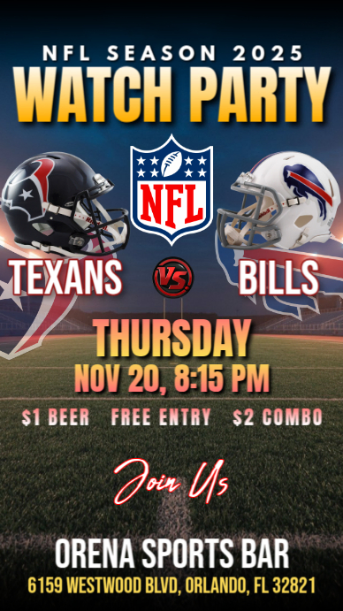 Nfl Watch Party- Texans Vs Bills (1) Instagram Story Template ...