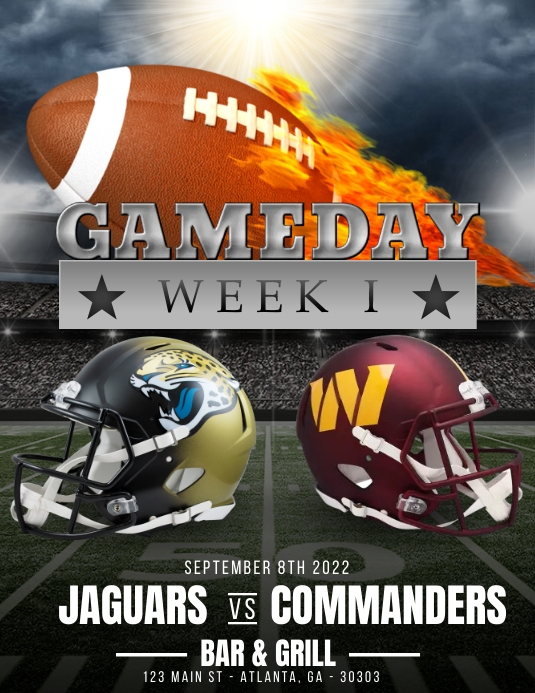 NFL WEEK 1 FLYER JAGUARS VS COMMANDERS Template | PosterMyWall