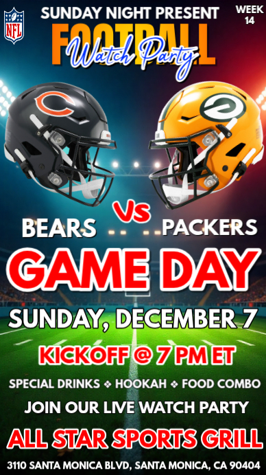 NFL Week 14: Chicago Bears at Green Bay Packers Watch Party Instagram ...