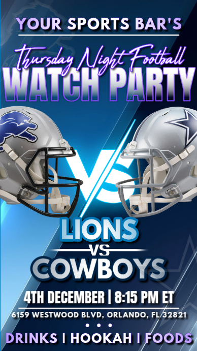 Plantilla de NFL Week 14: Dallas Cowboys at Detroit Lions Watch Party ...
