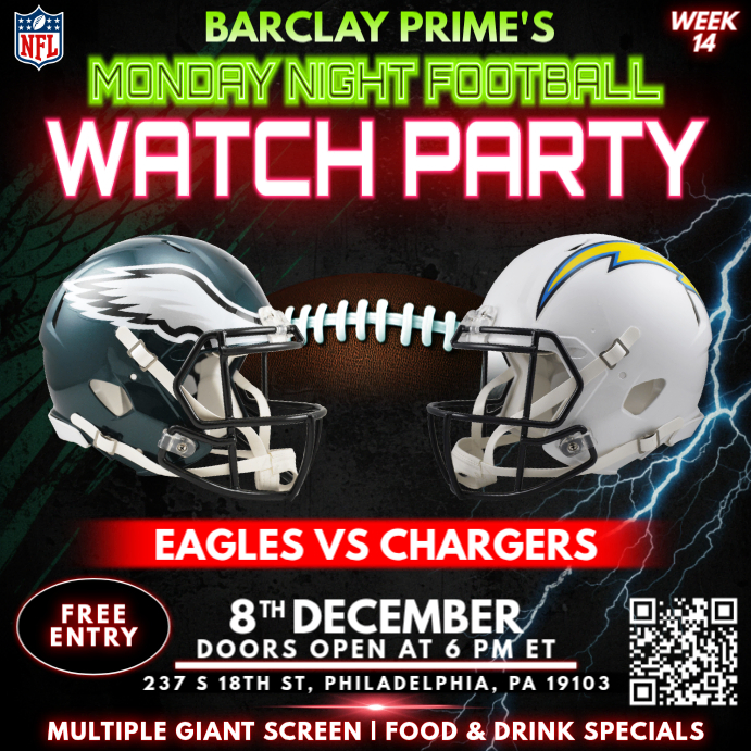 NFL Week 14: Philadelphia Eagles @ Los Angeles Chargers Watch Party ...