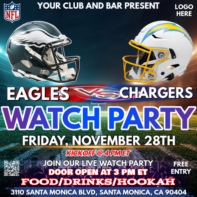 NFL Week 14: Philadelphia Eagles @ Los Angeles Chargers Watch Party ...