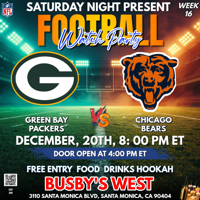 NFL Week 16: Green Bay Packers @ Chicago Bears Watch Party Instagram ...