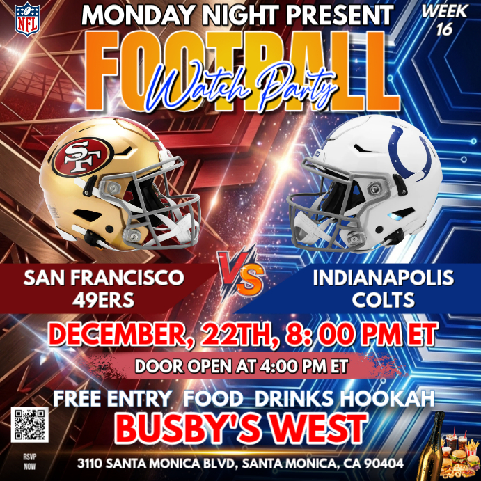 NFL Week 16: San Francisco 49ers @ Indianapolis Colts Watch Party ...