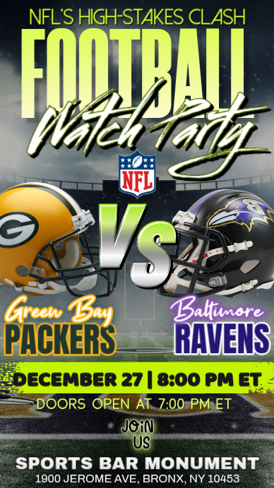 NFL Week 17: Baltimore Ravens @ Green Bay Packers Watch Party Instagram ...