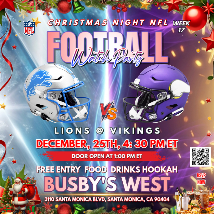 NFL Week 17:Detroit Lions @ Minnesota Vikings Christmas Day Watch Party ...