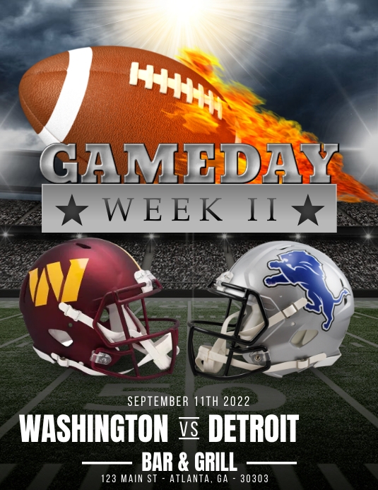 NFL WEEK 2 FLYER commanders vs lions Template | PosterMyWall