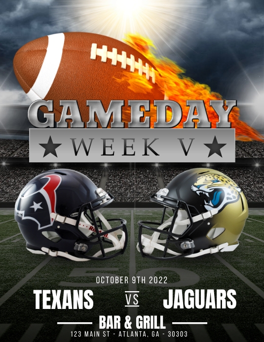 NFL WEEK 5 FLYER TEXANS VS JAGUARS Template | PosterMyWall